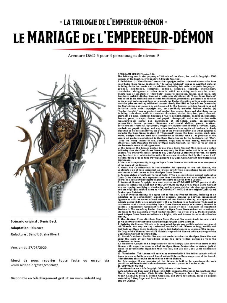 D&D5 Niv09 - Mariage de L'empereur-Démon | PDF | License | Copyright