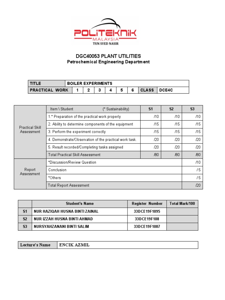 Dgc40053 Plant Utilities: Petrochemical Engineering Department | PDF ...