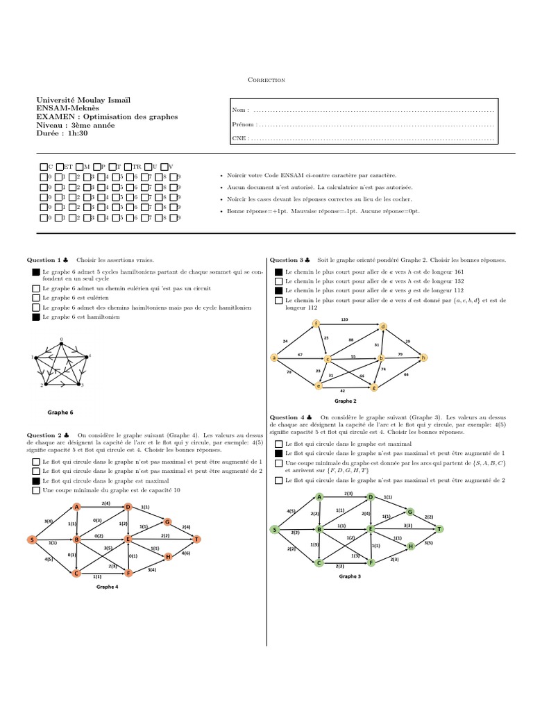 Exam Graphe Corrige | PDF | Théorie des graphes | Informatique