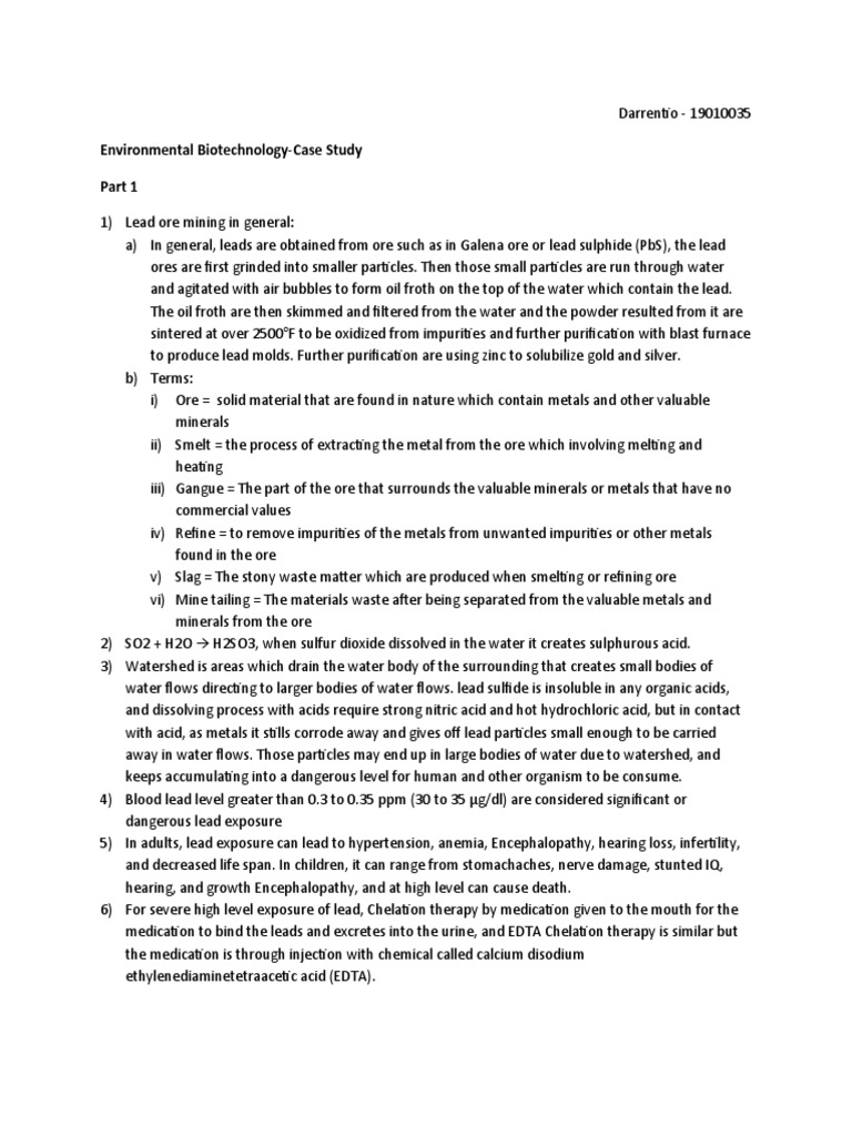 Environmental Biotechnology-Case Study | PDF | Lead | Ore