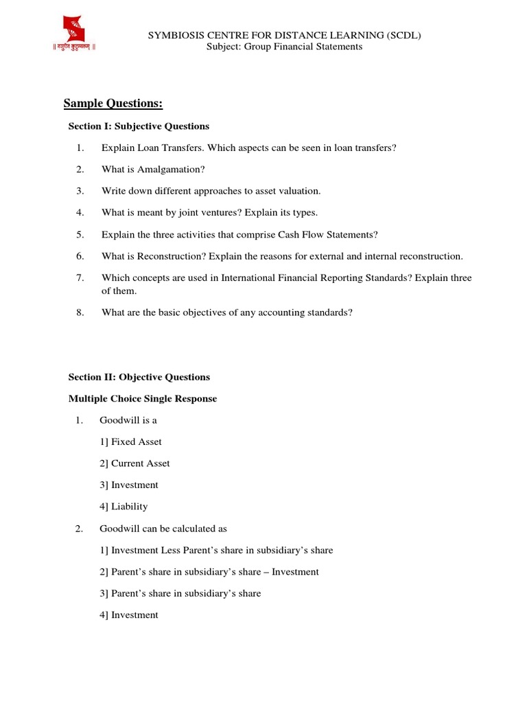 Sample Questions:: Section I: Subjective Questions | PDF ...