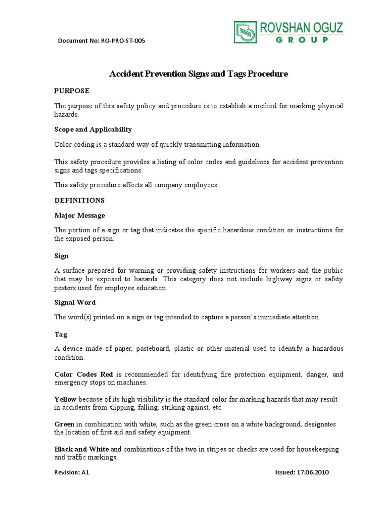 Accident Prevention Signs and Tags Procedure | PDF | Hazards | Safety