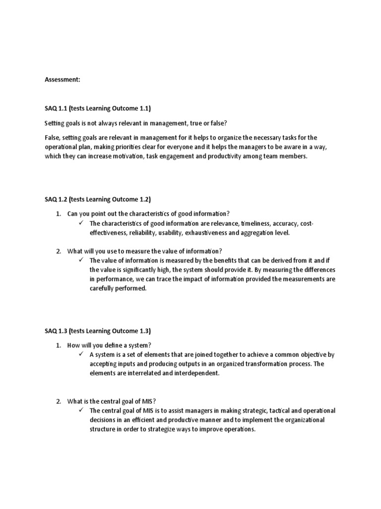 Assessment For MIS | PDF | System | Goal