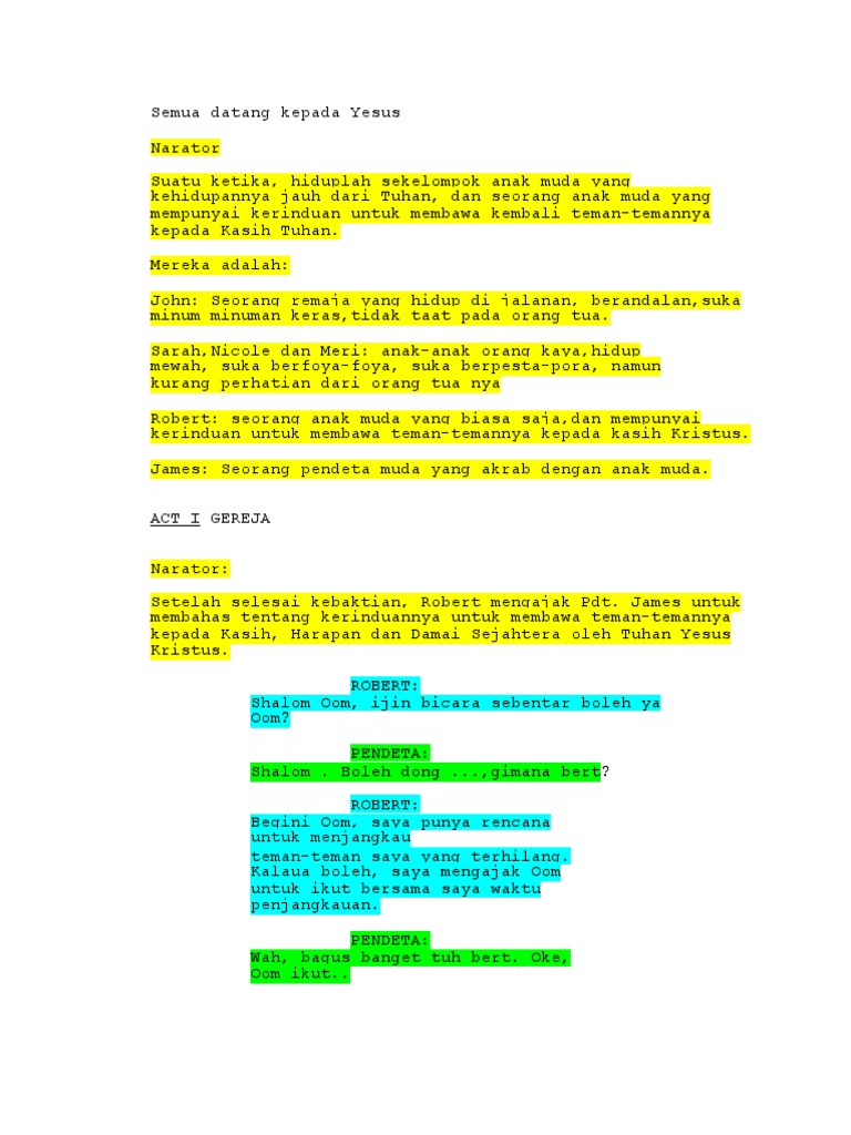 Drama Remaja Semua Datang Pada Yesus-1 | PDF