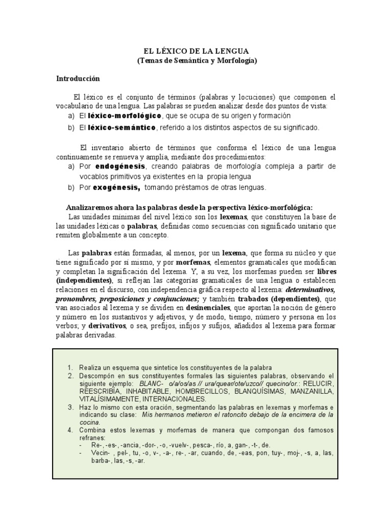 El Léxico de La Lengua-1 | PDF | Palabra | Morfología (Lingüística)