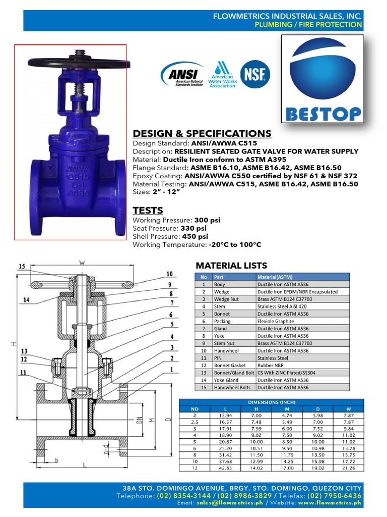 AWWA C515 Gate Valve Specifications | PDF | Chemical Engineering | Plumbing