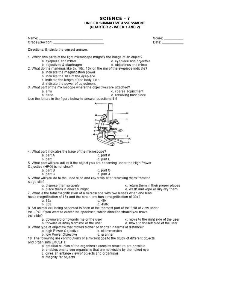 Grade 7 Science Quarter 2 Assessment | PDF | Electromagnetism | Microscopy