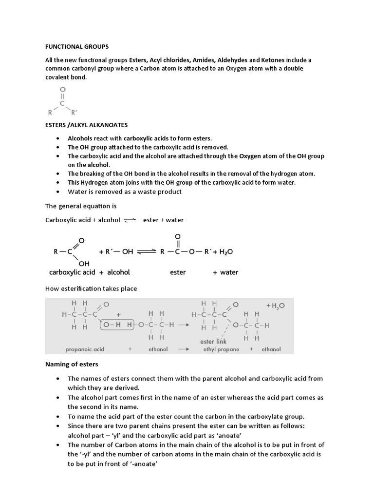Functional Groups: Naming of Esters | PDF | Ester | Alcohol