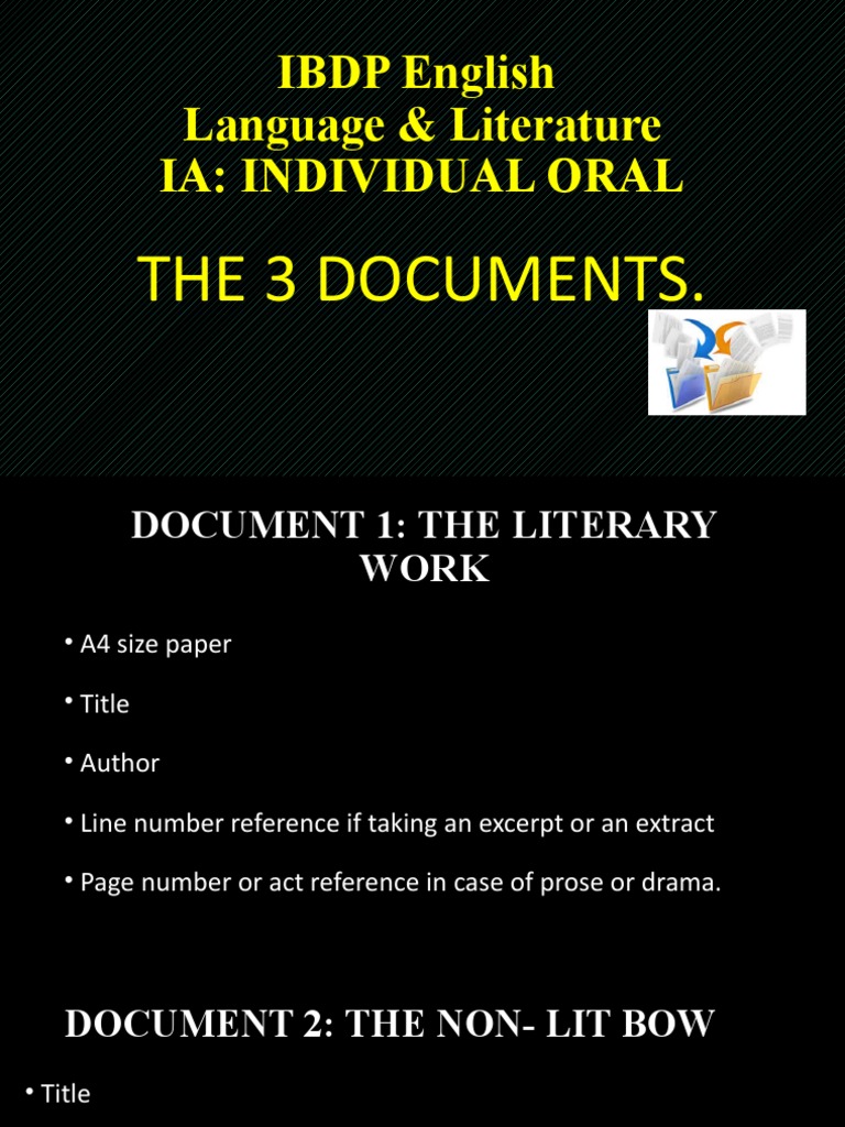IBDP English Language & Literature Ia: Individual Oral: The 3 Documents ...