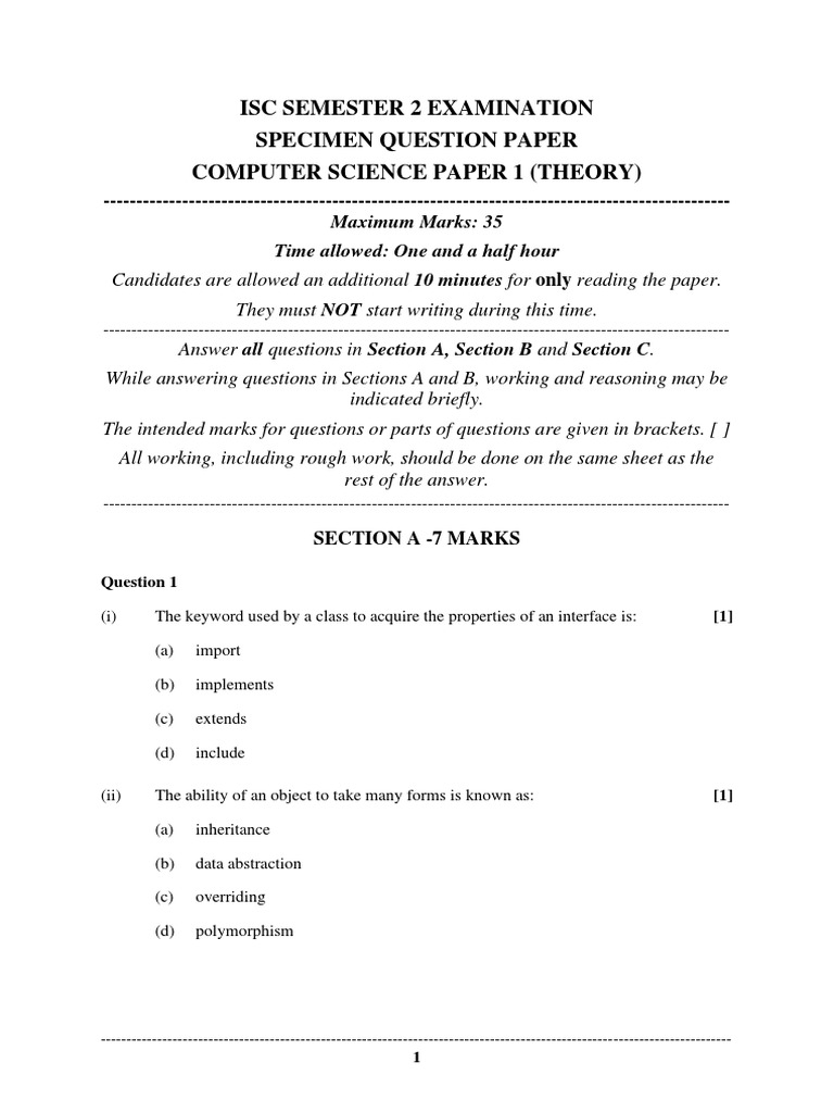 868 Computer Science Paper 1 Sem II Specimen | PDF | Queue (Abstract ...