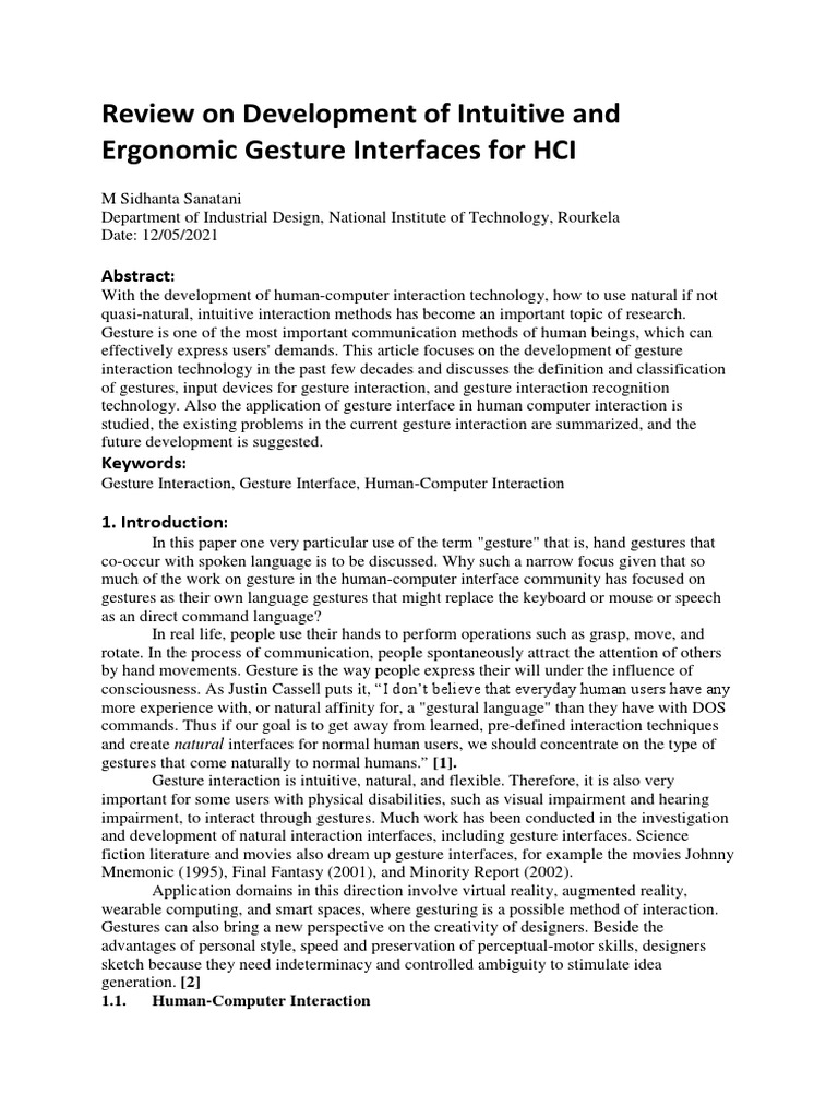 Review On Development Of Gesture Interfaces For Hci Pdf Graphical User Interfaces Human