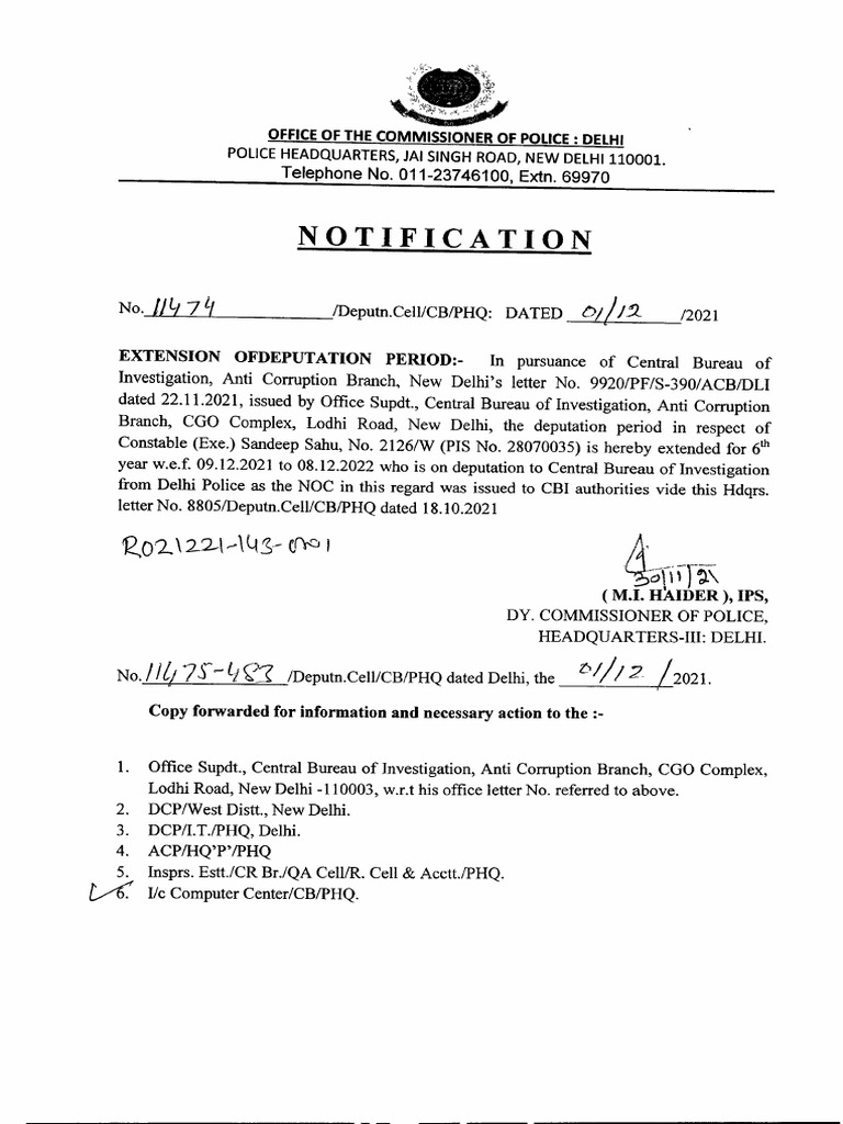 Notification: Office of The Commissioner of Police: Delhi Police ...