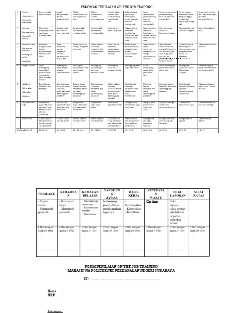 Form Penilaian OJT | PDF