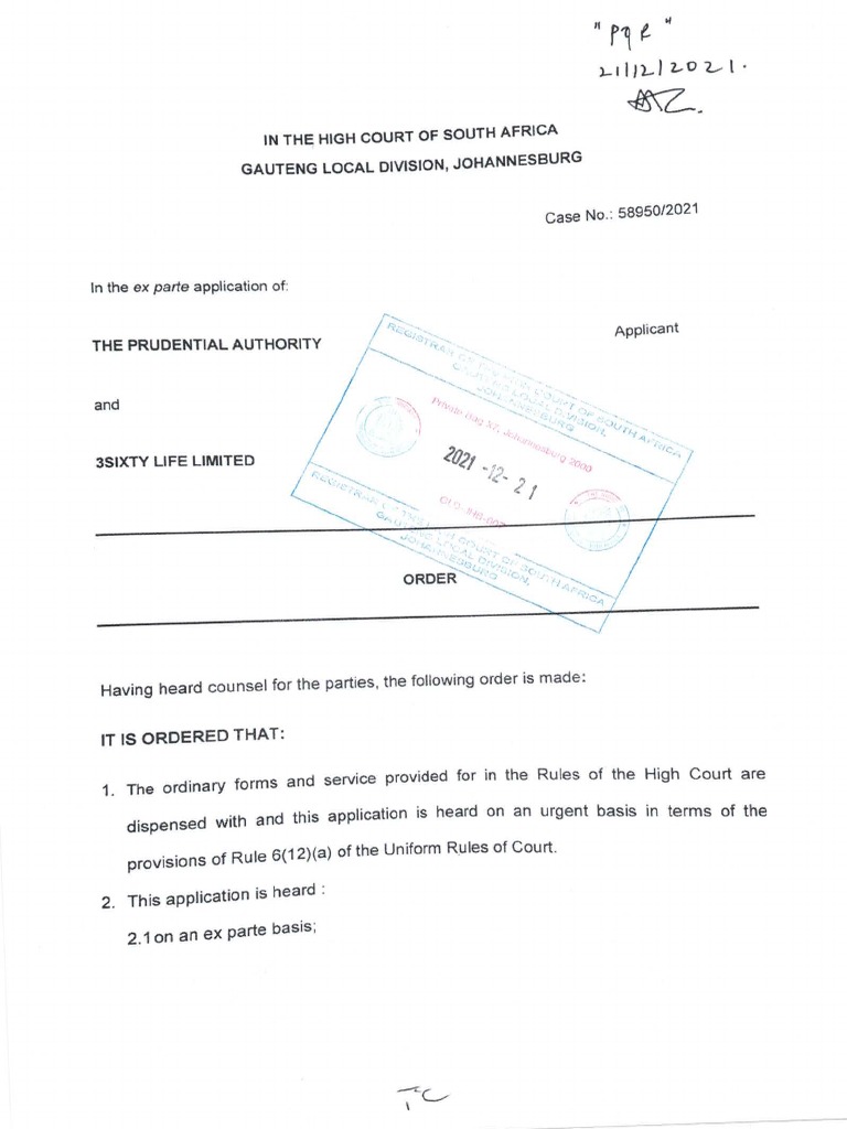 Gauteng High Court Order To Have 3sixty Life Placed Under Provisional ...
