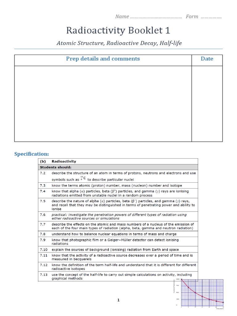 Booklet Radioactivity 1 (Decay Equations and Half Life) BWF | PDF ...