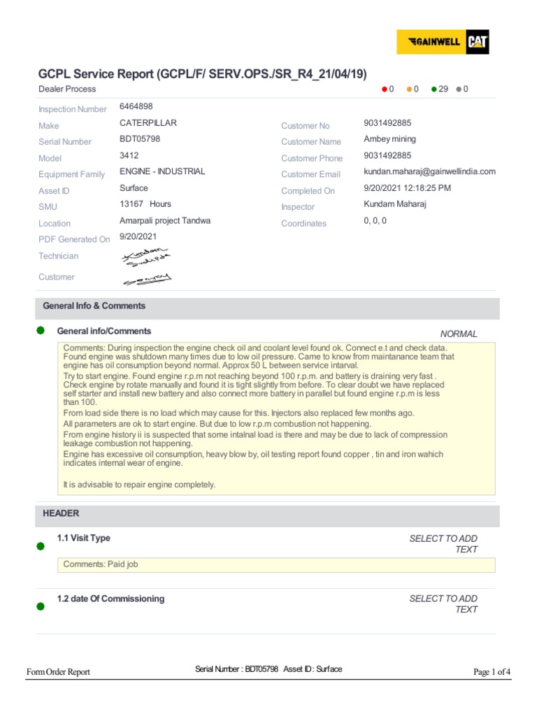 Last Service Report | PDF | Engines | Machines