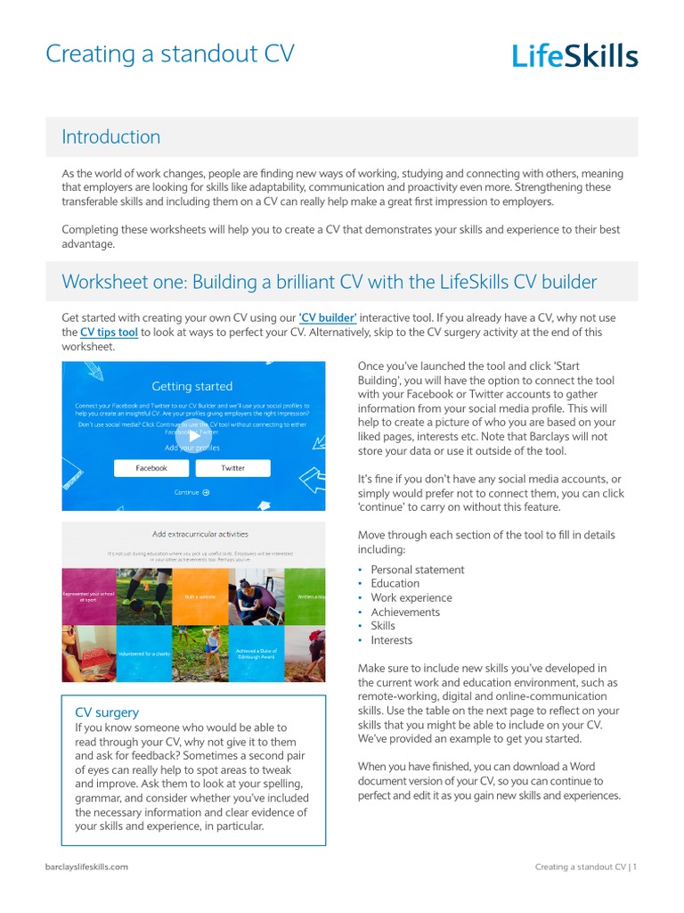 Creating A Stand Out CV Interactive Worksheet | PDF | Social Media ...