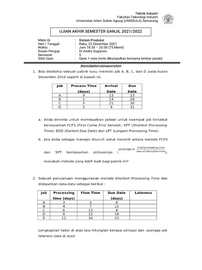 Soal UAS Sistem Produksi | PDF