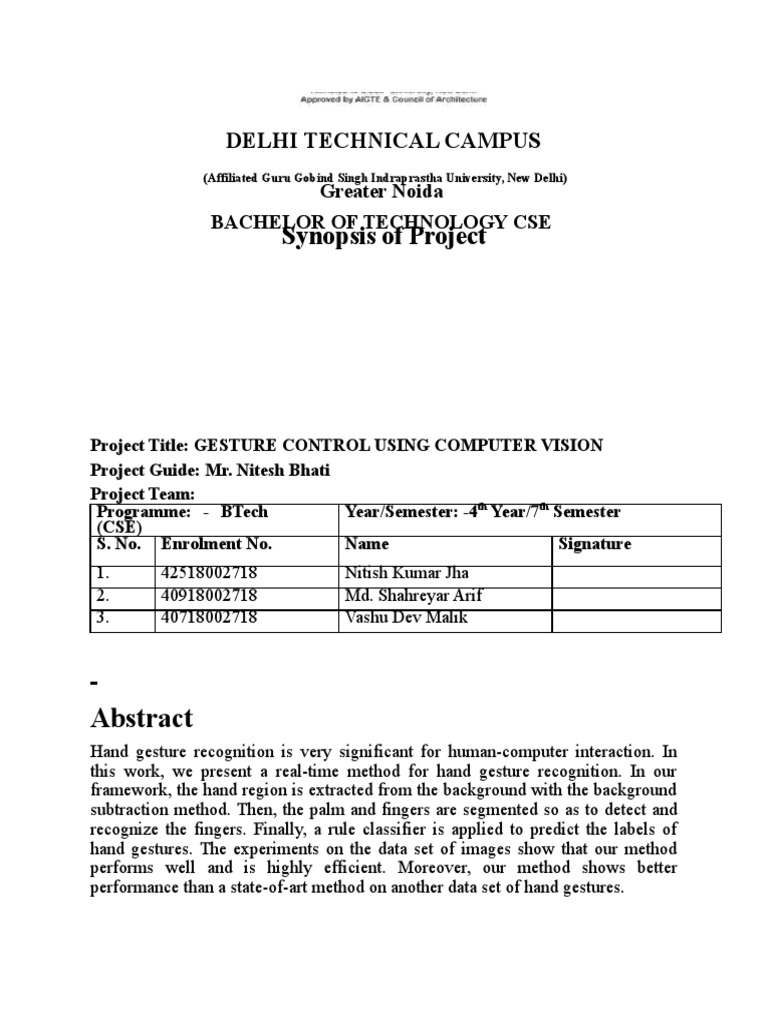 Gesture Volume Control Project Synopsis | PDF | Computing | Computer Science