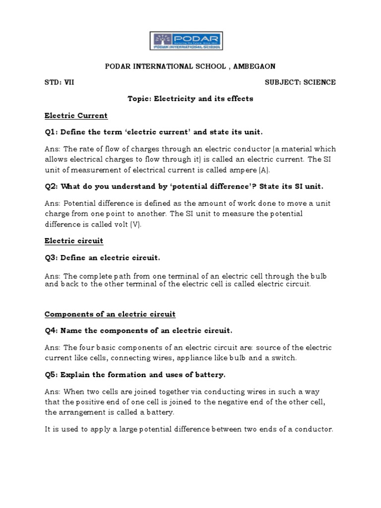 Podar International School, Ambegaon STD: Vii Subject: Science | PDF ...