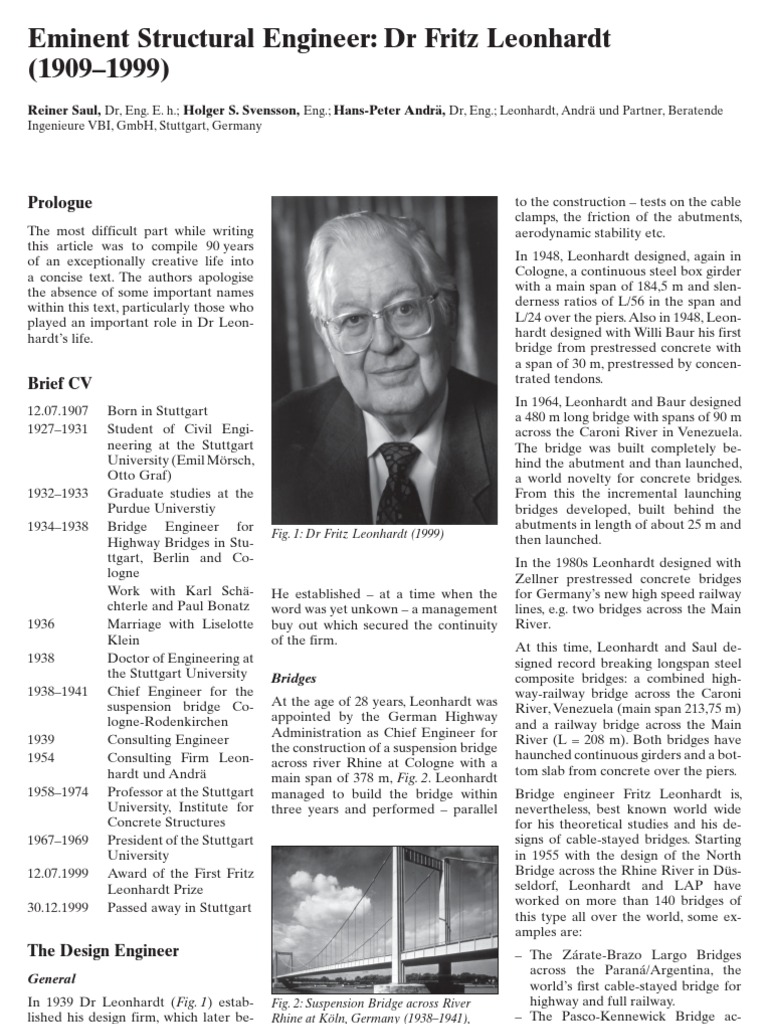 Eminent Structural Engineer DR Fritz Leonhardt | PDF | Prestressed ...