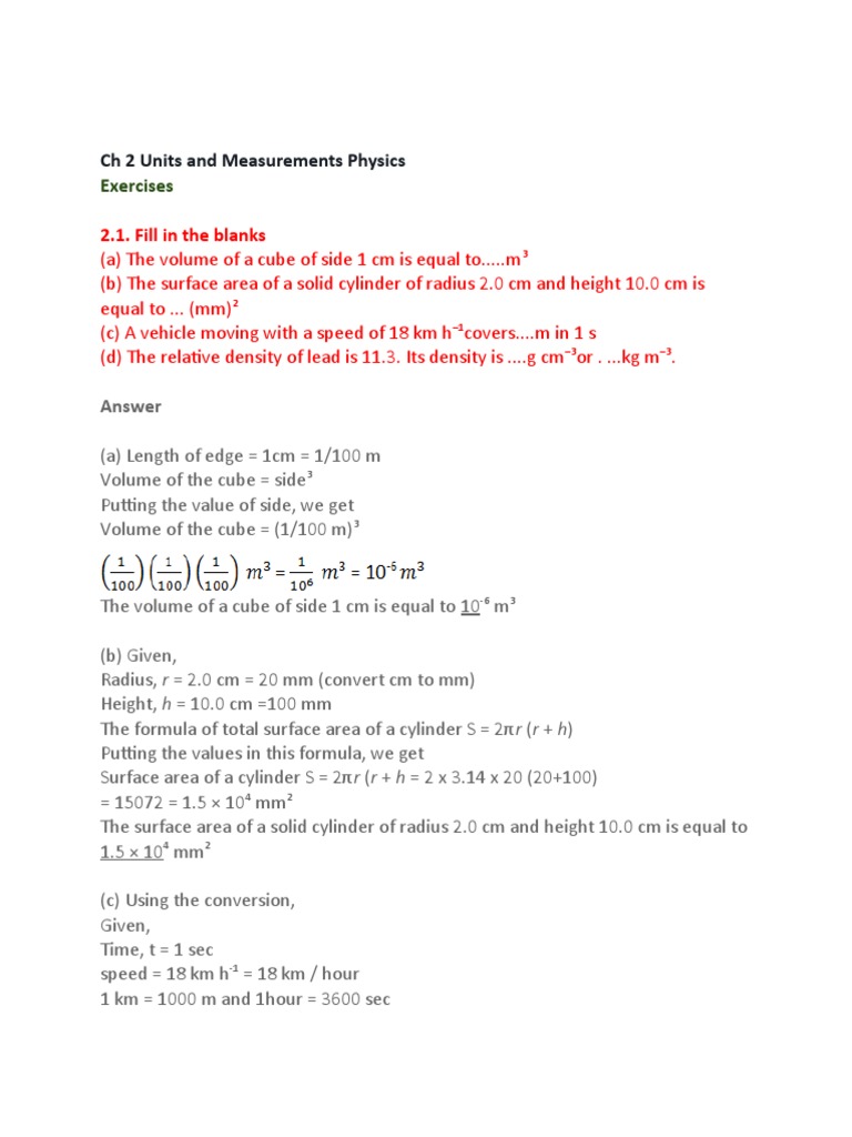 CH 2 Units and Measurements Physics: Exercises | PDF | Significant ...