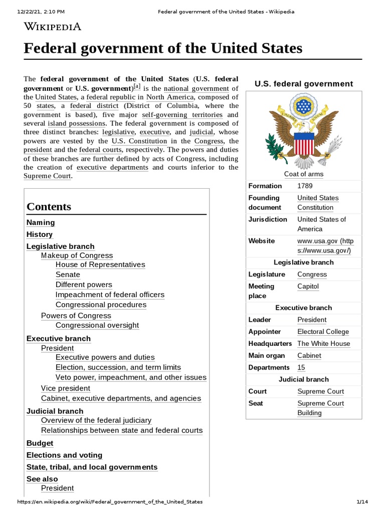 Federal Institutions | PDF | Federal Government Of The United States ...