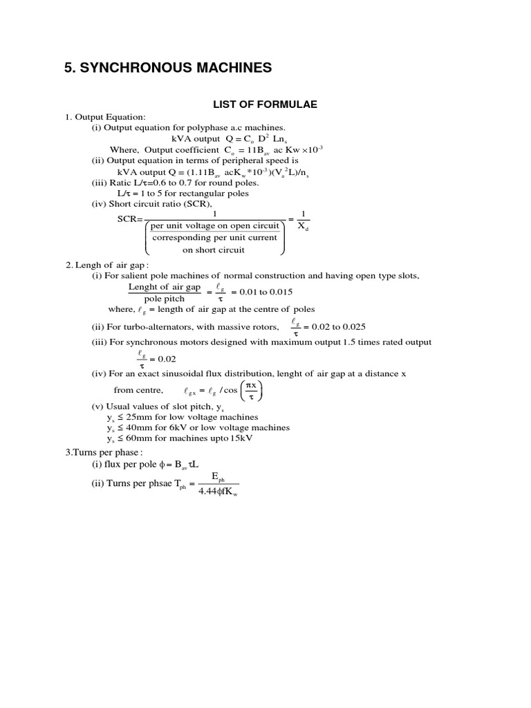 Formulas for Synchronous Machines: A Comprehensive List of Equations ...