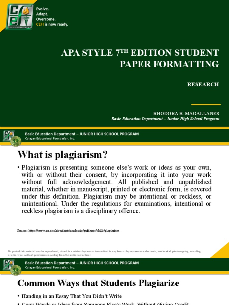 Apa Style 7 Edition Student Paper Formatting: Evolve. Adapt. Overcome ...
