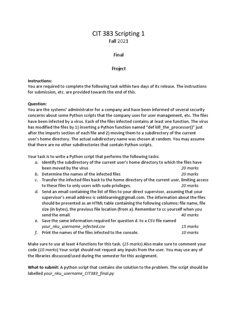 CIT 383 Scripting 1: Fall 2021 Final Project | PDF | Computer File ...