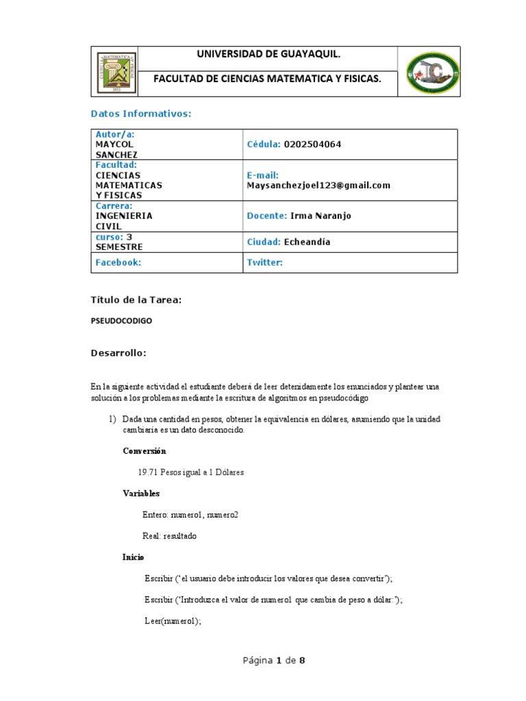 Tarea Compu 2 (Pseudocodigo) | PDF | Presupuesto | Prueba (evaluación)