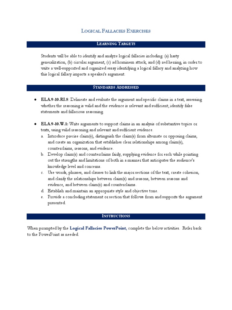 Logical Fallacies Exercises | PDF | Argument | Fallacy