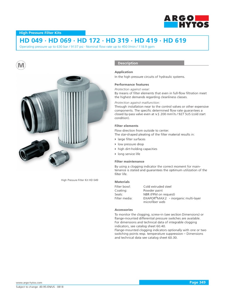 Argo-hyto-High Pressure Filter Kits 40.95 EN US PDF | PDF | Pressure ...