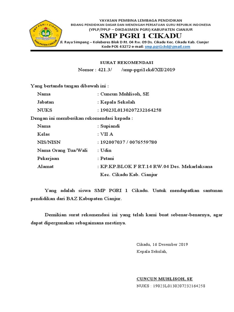 Surat Rekomendasi BAZNAS | PDF
