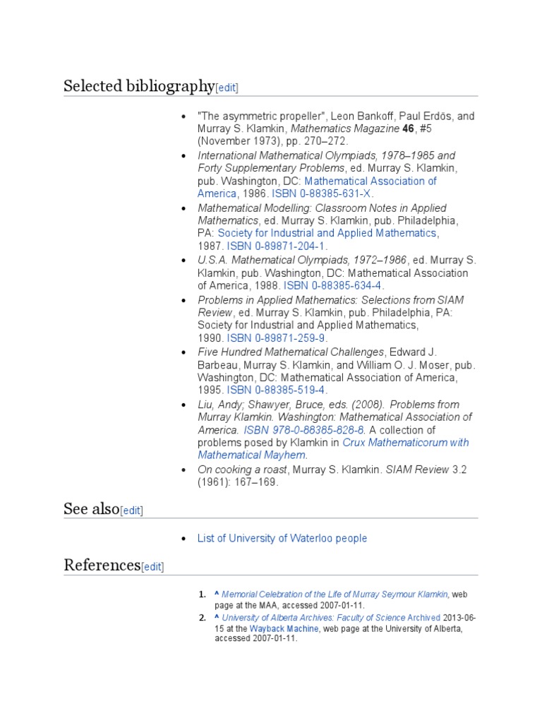 Selected Bibliography: Isbn 978-0-88385-828-8 Crux Mathematicorum With ...