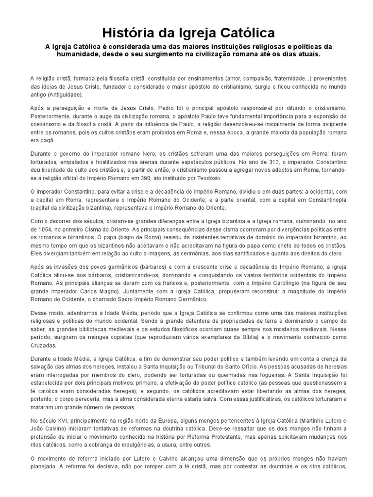 História Da Igreja Católica Análise Histórica Da Igreja Católica Pdf