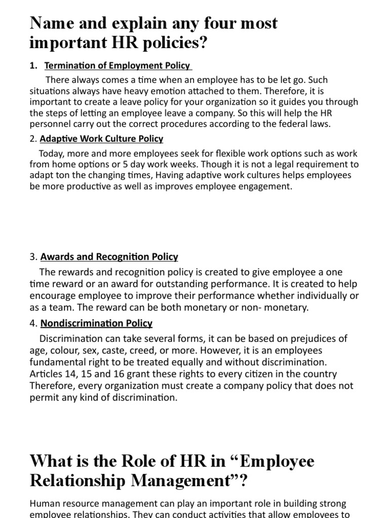 Name and Explain Any Four Most Important HR | PDF | Employee Retention ...