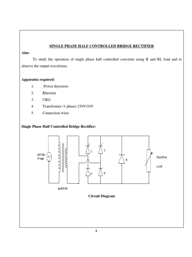 Single Phase Half Controlled Bridge Rectifier Aim | PDF | Rectifier ...