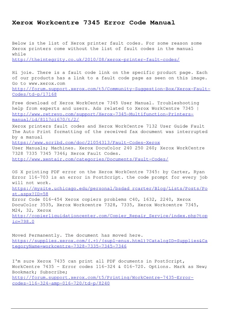 Dokumen - Tips Xerox Workcentre 7345 Error Code Manual Workcentre 7345 ...