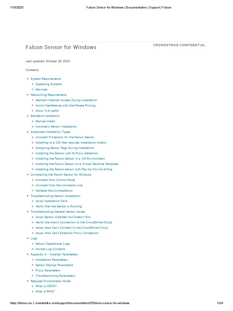 Falcon Sensor For Windows - Documentation - Support - Falcon | PDF | Installation (Computer ...