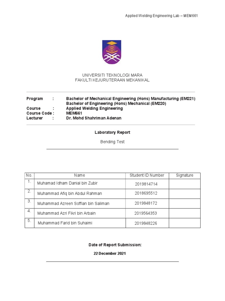 Welding Bend Test Lab Report | PDF | Fracture | Construction