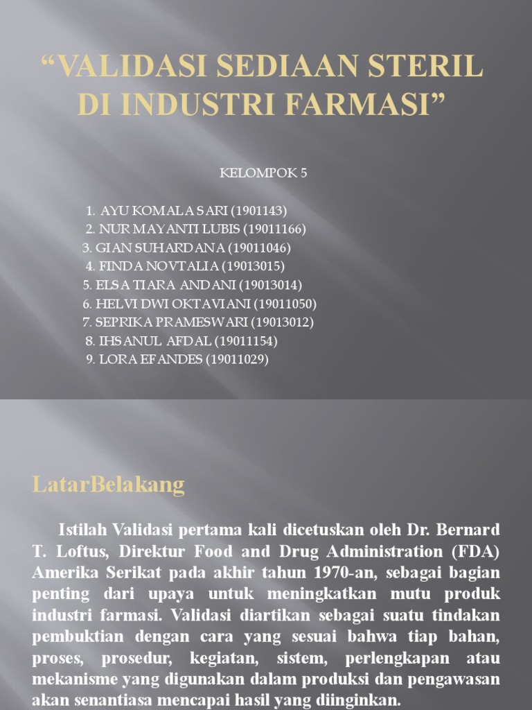 Validasi Proses Produksi Sediaan Steril Di Industri Farmasi Pdf