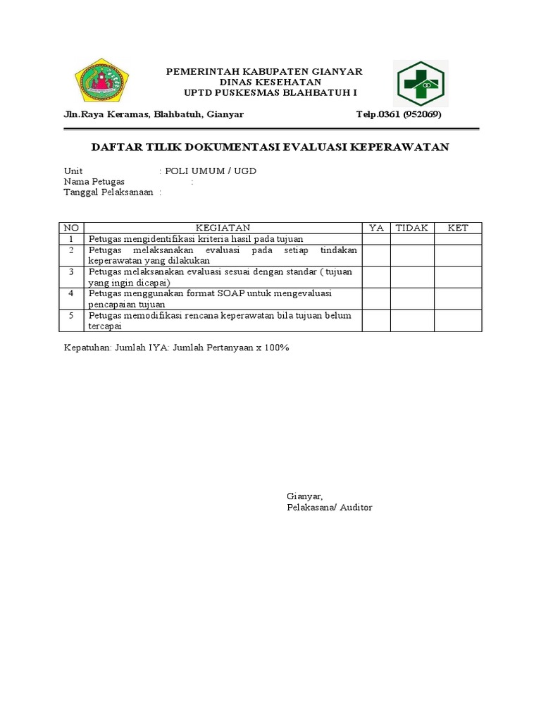 Daftar Tilik Dokumentasi Evaluasi Keperawatan | PDF