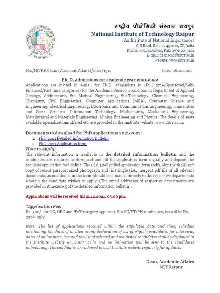 PHD 2021 Entrance and Admission Notice | PDF | Engineering | Science ...
