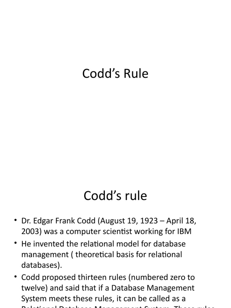 Codd's Rule | Download Free PDF | Relational Database | Databases