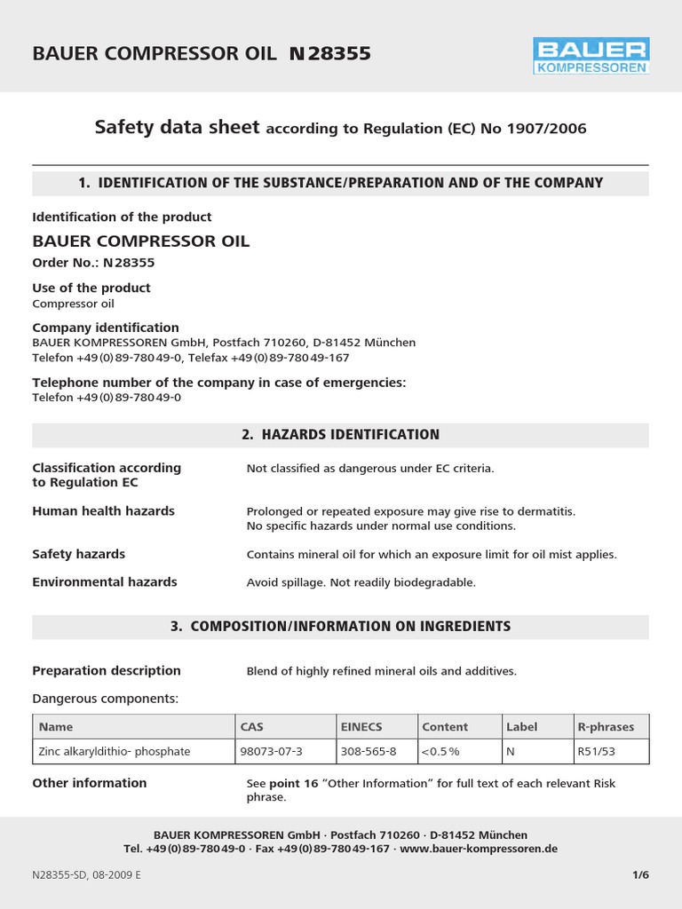 Bauer Compressor Oil | PDF | Hazards | Magnesium
