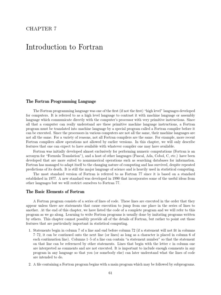 Introduction To Fortran: The Fortran Programming Language | PDF | Subroutine | Array Data Structure