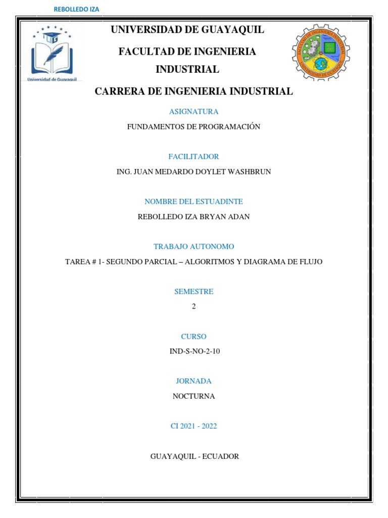 2do Parcial-Algoritmos y Diagramas de Flujo-REBOLLEDO IZA BRYAN ADAN ...