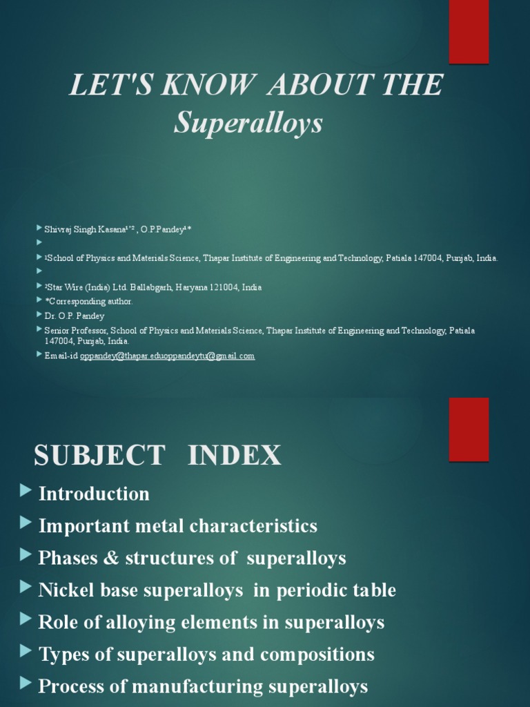 Overview of Superalloys Types and Uses | PDF | Alloy | Iron