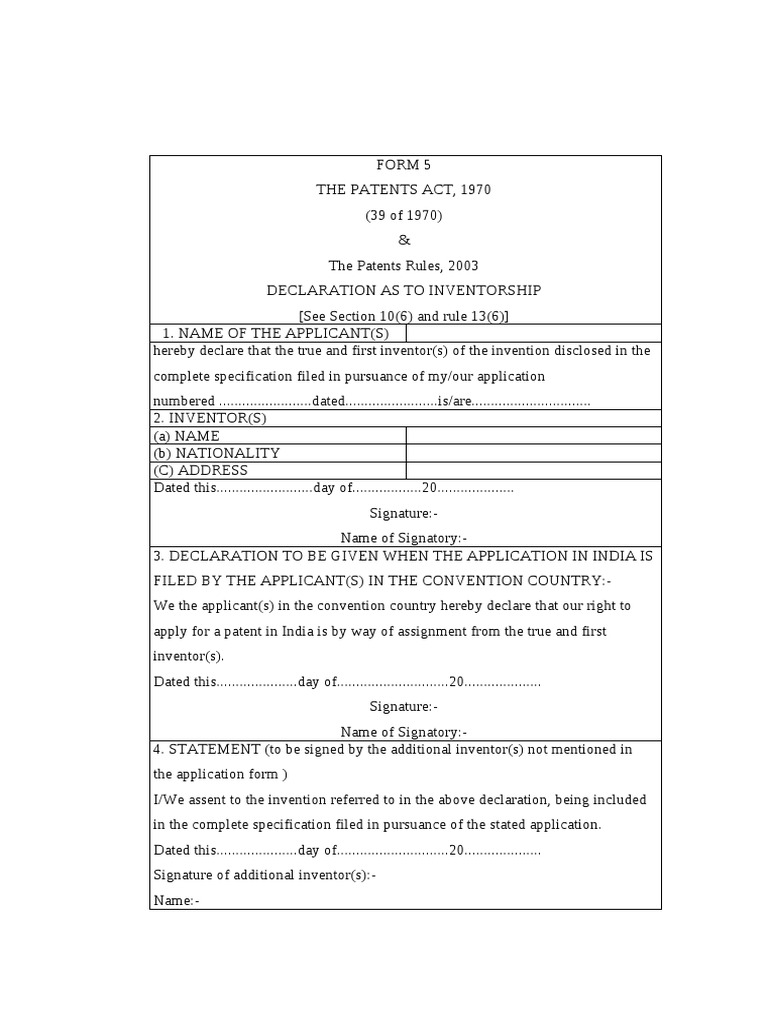 Form 5 Patent Declaration India | PDF | Law